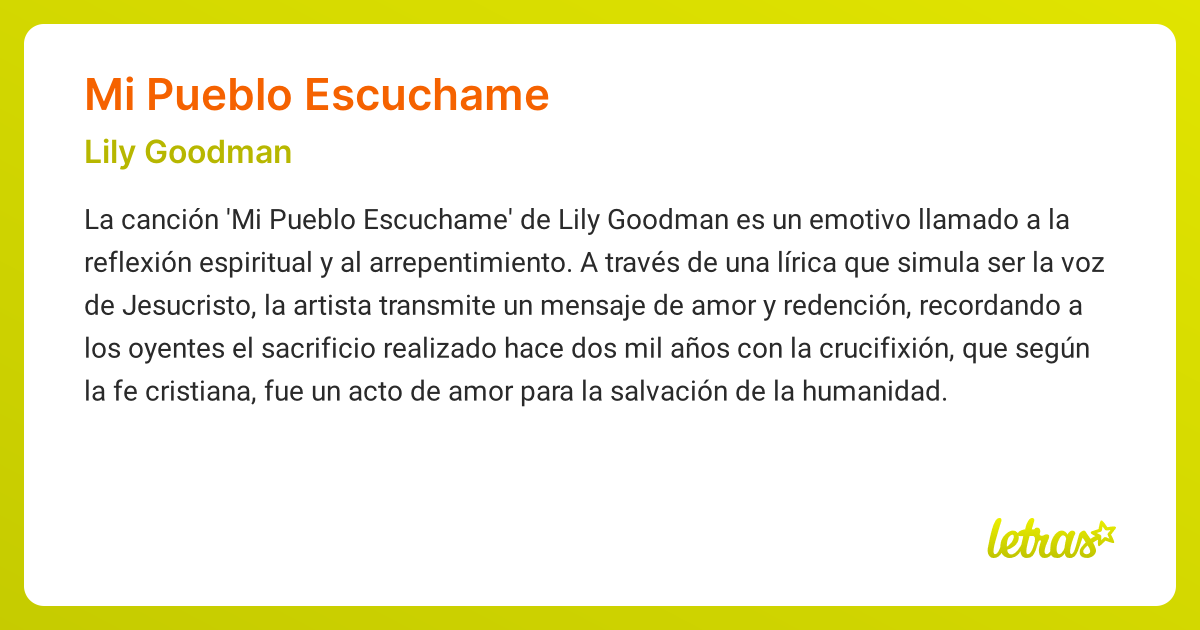 Significado de la canción MI PUEBLO ESCUCHAME (Lily Goodman) - LETRAS.COM