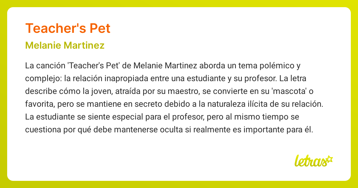 Significado de la canción TEACHER'S PET (Melanie Martinez) - LETRAS.COM