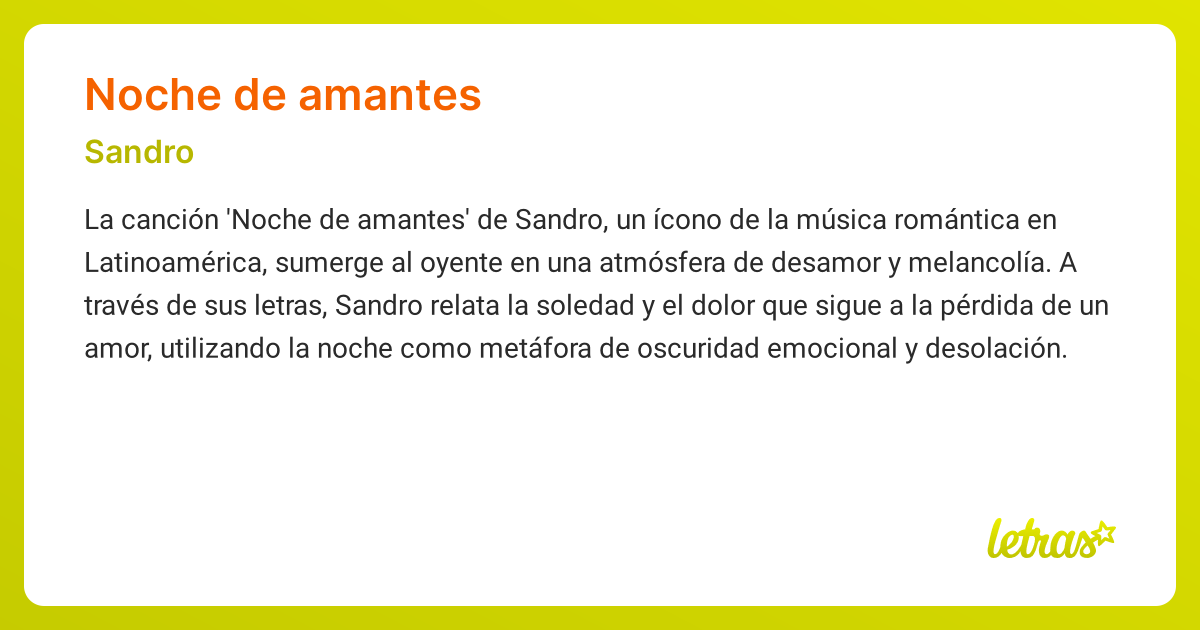 Significado de la canción NOCHE DE AMANTES (Sandro) - LETRAS.COM