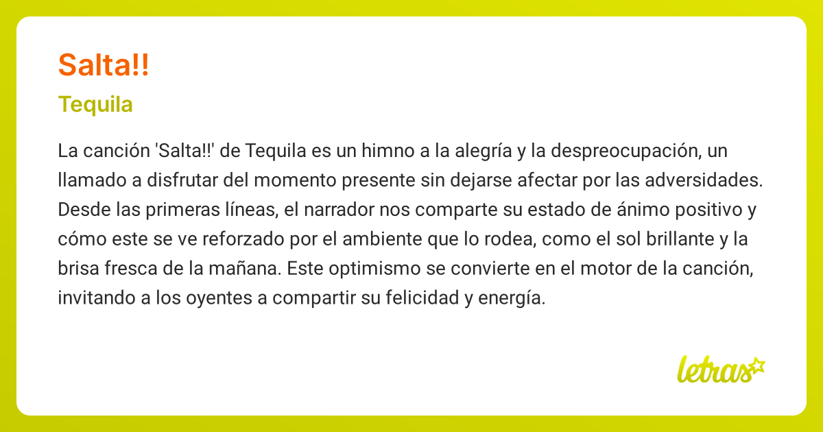 Significado de la canción SALTA!! (Tequila) - LETRAS.COM