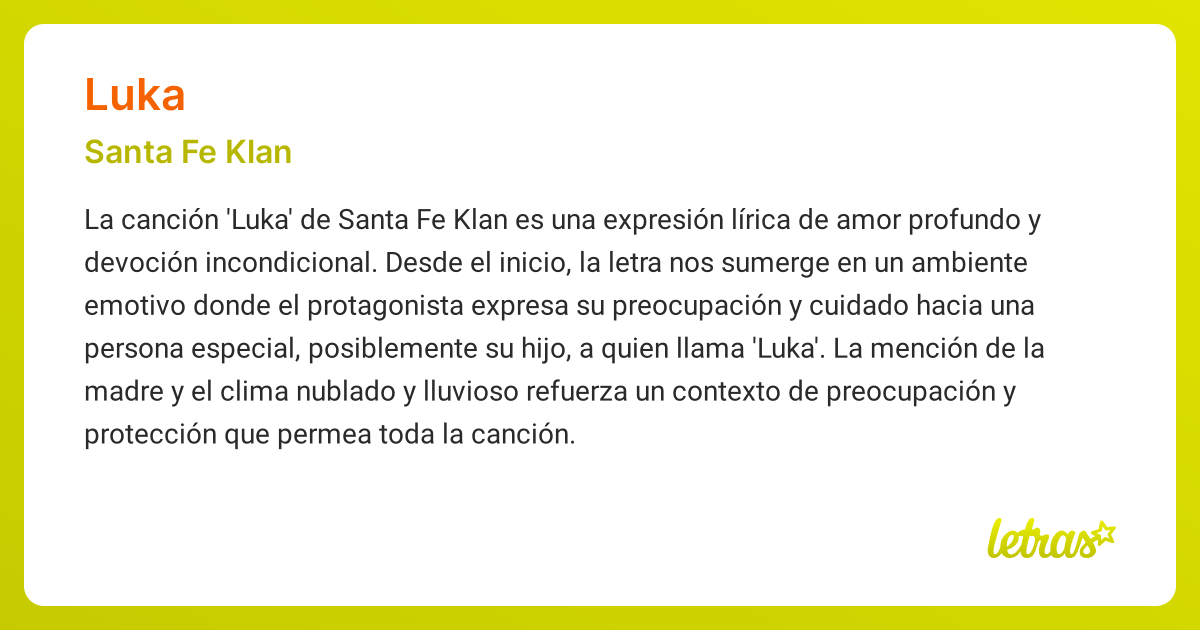 Significado de la canción LUKA (Santa Fe Klan) - LETRAS.COM