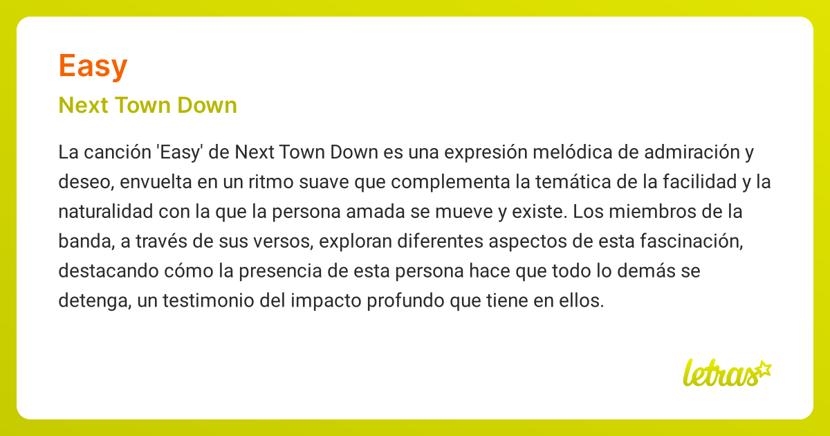 Significado de la canción EASY (Next Town Down) - LETRAS.COM