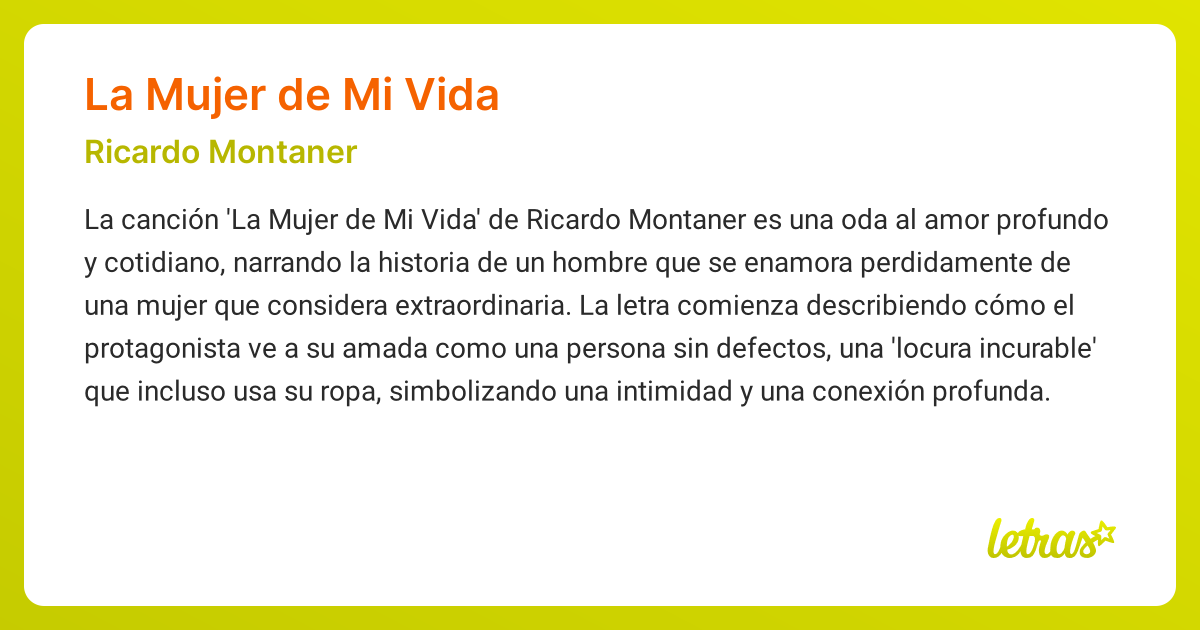 Significado de la canción LA MUJER DE MI VIDA (Ricardo Montaner ...
