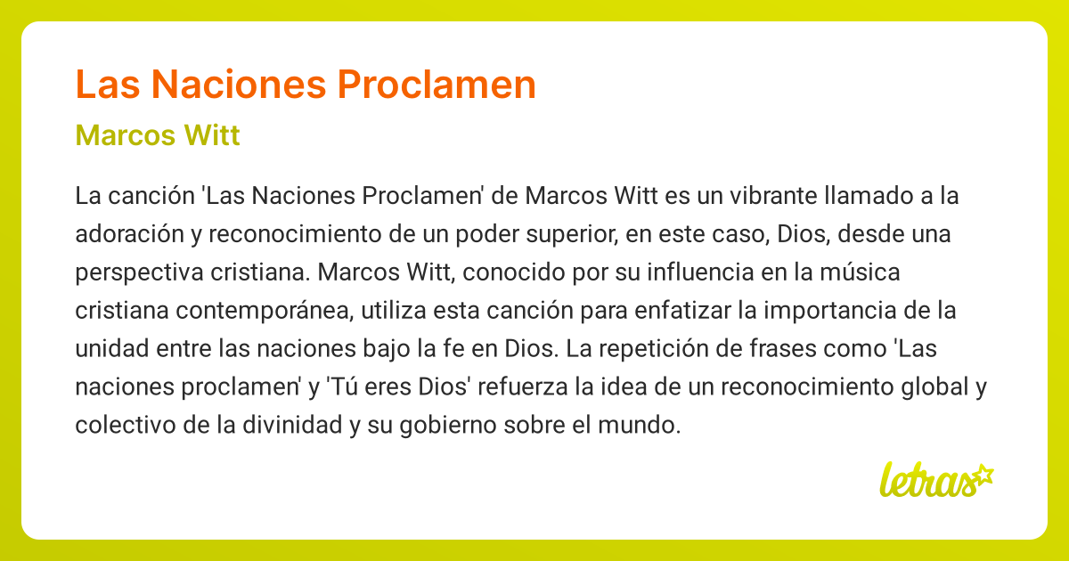 Significado de la canción LAS NACIONES PROCLAMEN (Marcos Witt) - LETRAS.COM