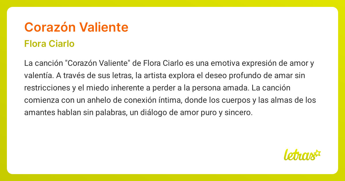 Significado de la canción CORAZÓN VALIENTE (Flora Ciarlo) - LETRAS.COM