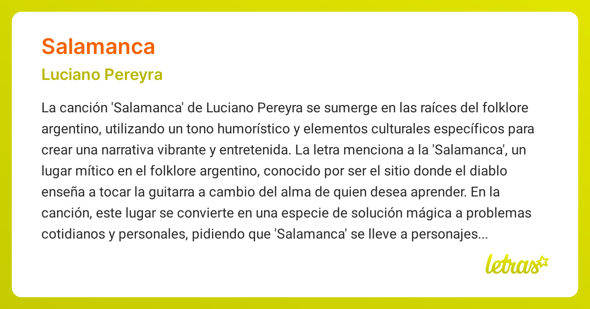 Significado de la canción SALAMANCA (Luciano Pereyra) - LETRAS.COM