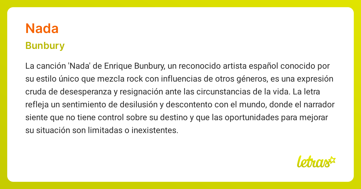Significado de la canción NADA (Bunbury) - LETRAS.COM