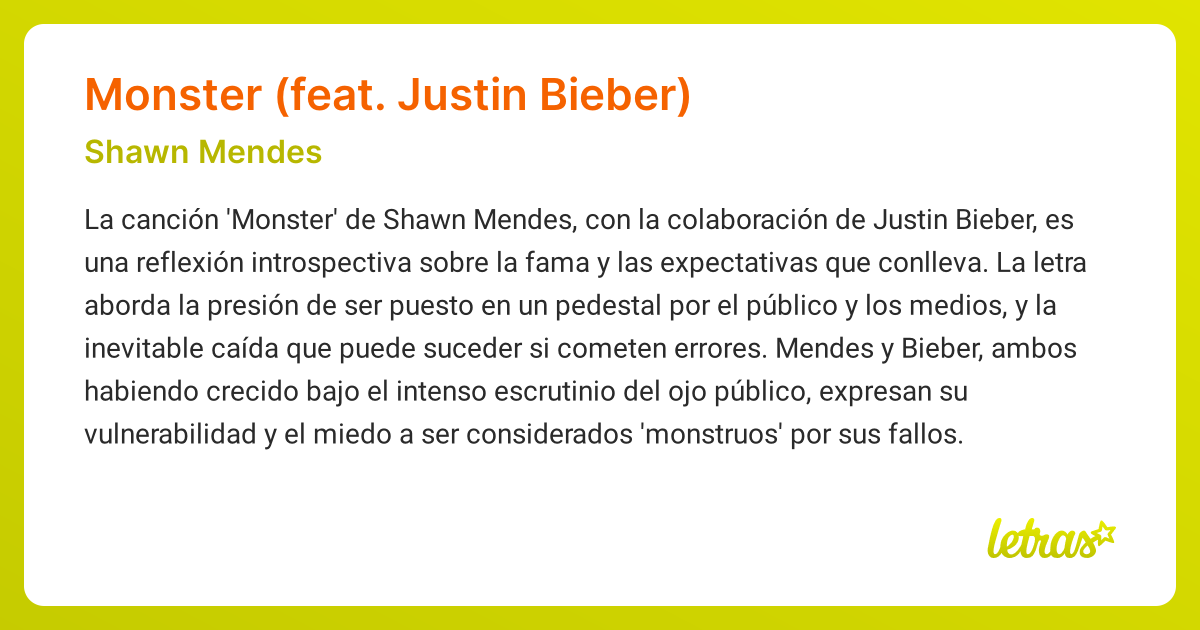 Significado de la canción MONSTER (FEAT. JUSTIN BIEBER) (Shawn Mendes ...