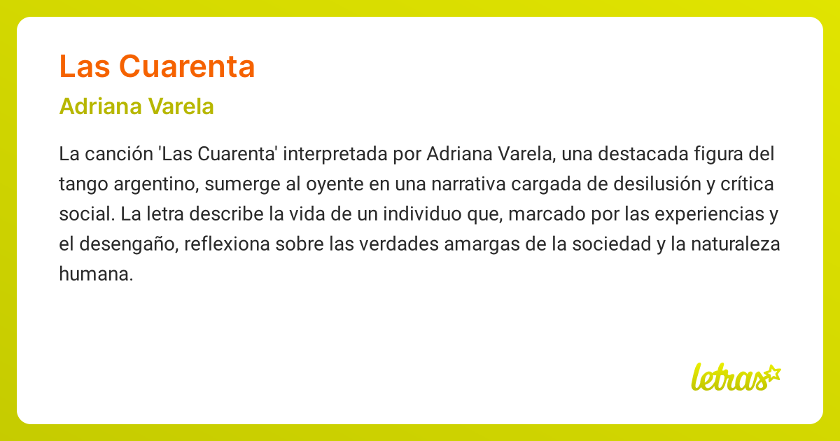 Significado de la canción LAS CUARENTA (Adriana Varela) - LETRAS.COM