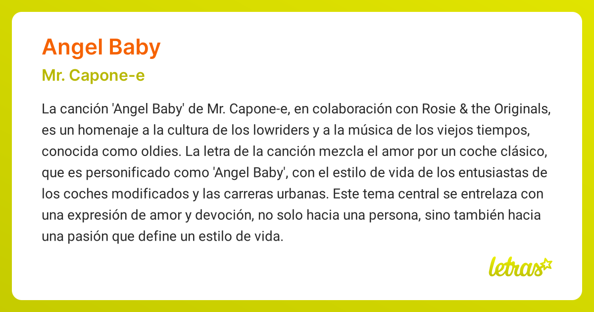 Significado de la canción ANGEL BABY (Mr. Capone-e) - LETRAS.COM