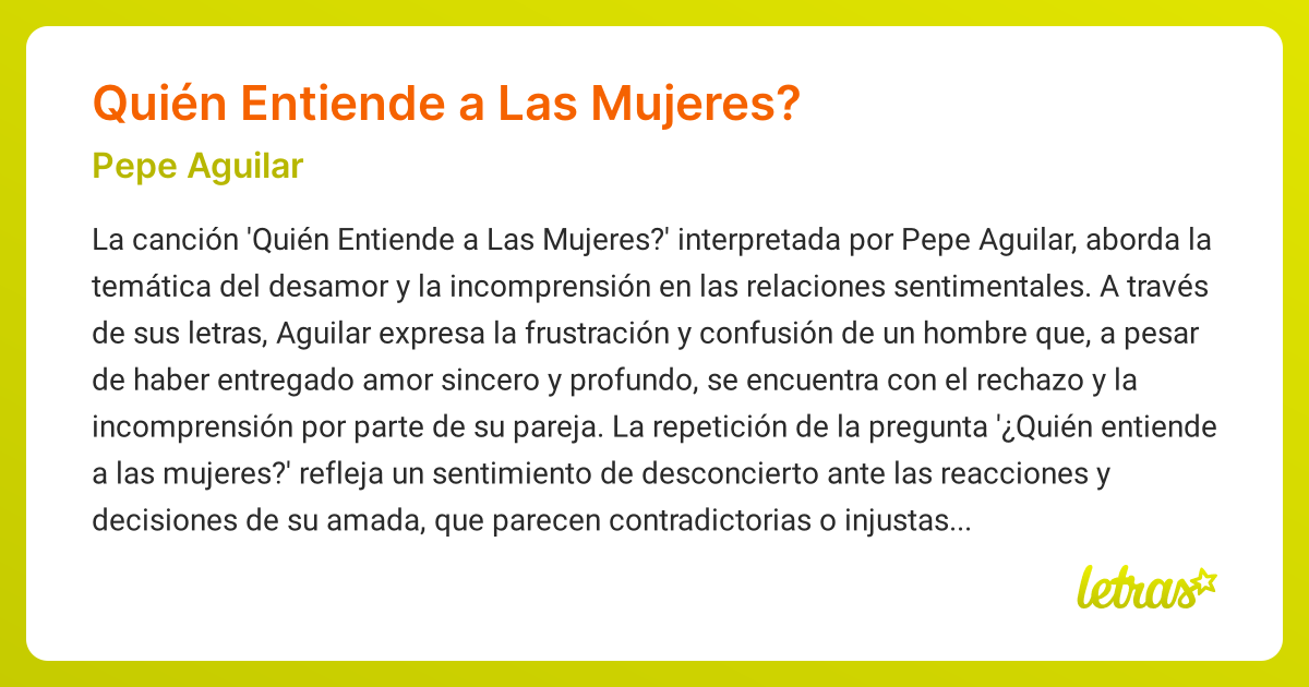 Significado de la canción QUIÉN ENTIENDE A LAS MUJERES? (Pepe Aguilar ...