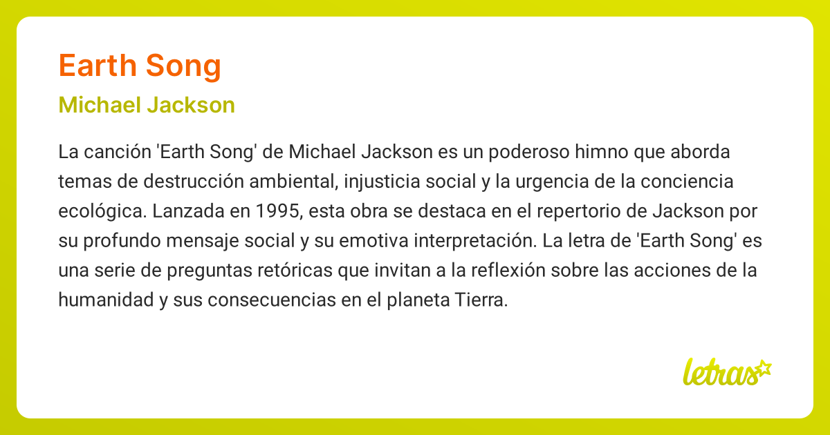 Significado de la canción EARTH SONG (Michael Jackson) - LETRAS.COM