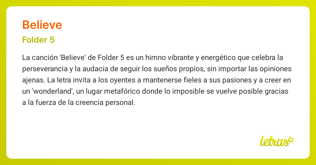 Significado de la canción BELIEVE (Folder 5) - LETRAS.COM
