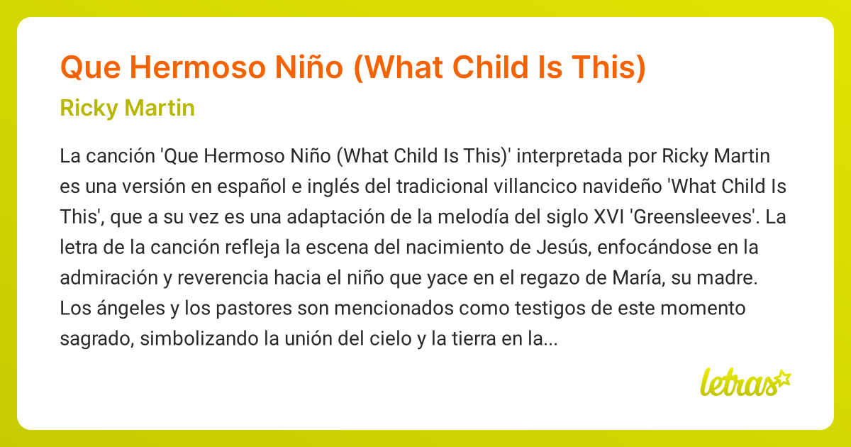 Significado de la canción Que Hermoso Niño (What Child Is This) (Ricky ...