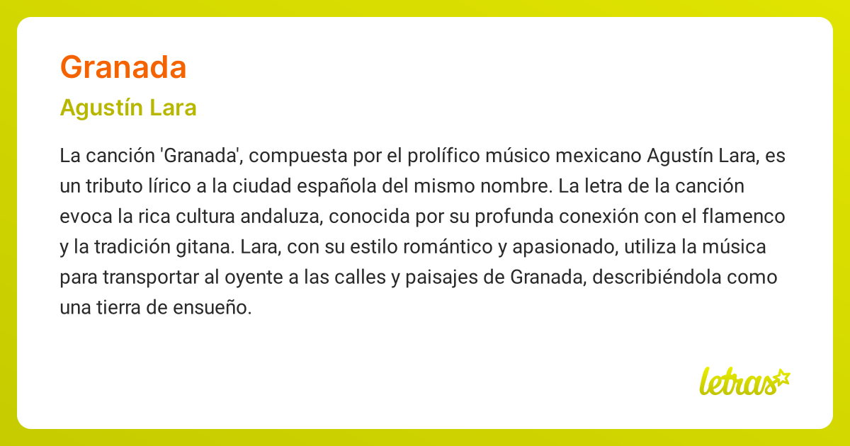 Significado de la canción GRANADA (Agustín Lara) - LETRAS.COM