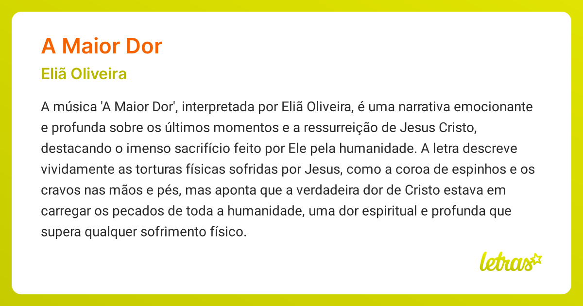 Significado da música A MAIOR DOR (Eliã Oliveira) - LETRAS.MUS.BR