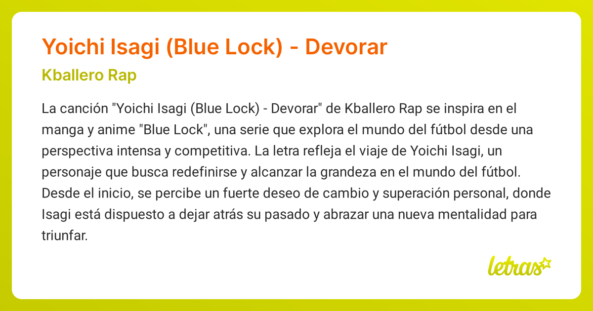 Significado de la canción Yoichi Isagi (Blue Lock) - Devorar (Kballero ...