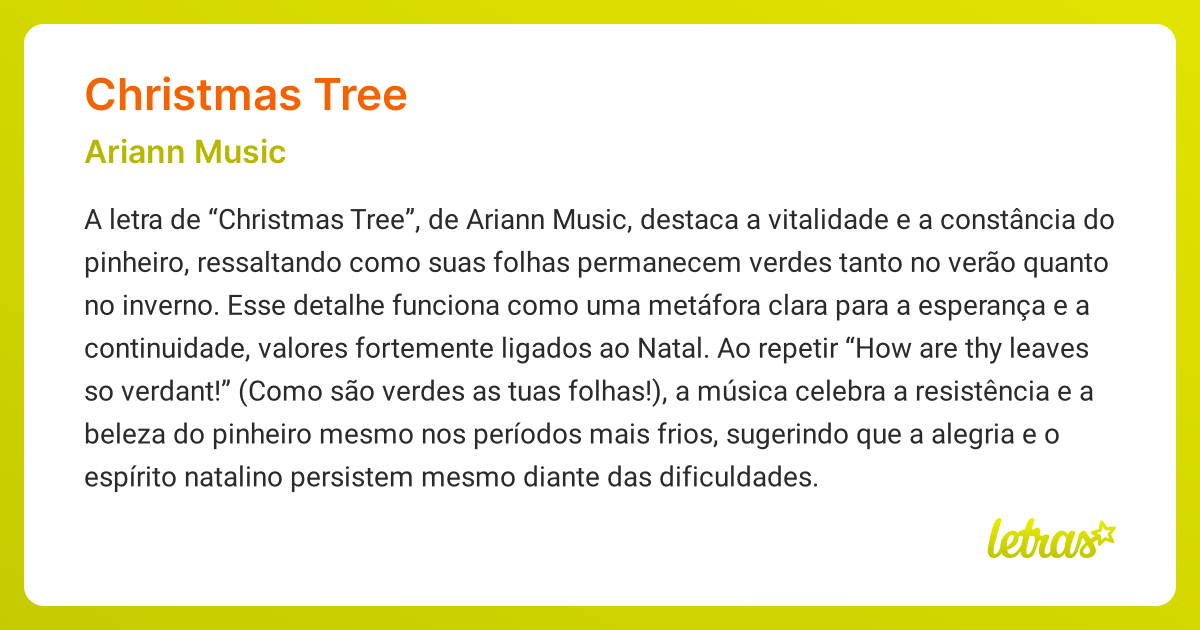 Significado da música CHRISTMAS TREE (Ariann Music) - LETRAS.MUS.BR