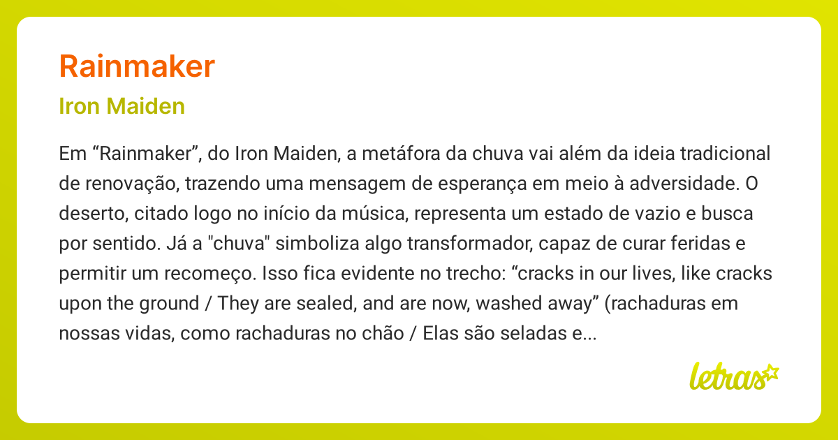 Significado da música RAINMAKER (Iron Maiden) - LETRAS.MUS.BR