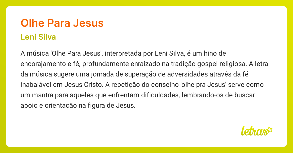 Significado da música OLHE PARA JESUS (Leni Silva) - LETRAS.MUS.BR