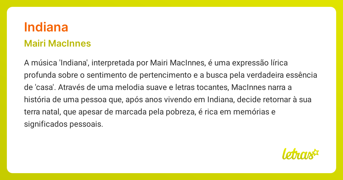 Significado da música INDIANA (Mairi MacInnes) - LETRAS.MUS.BR
