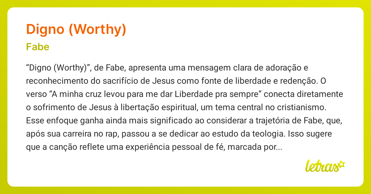 Significado da música DIGNO (WORTHY) (Fabe) - LETRAS.MUS.BR