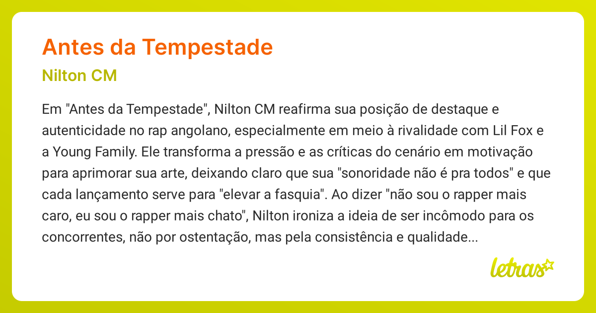 Significado da música ANTES DA TEMPESTADE (Nilton CM) - LETRAS.MUS.BR