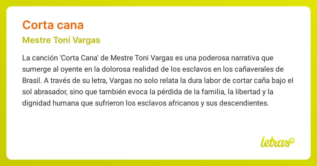 Significado de la canción CORTA CANA (Mestre Toni Vargas) - LETRAS.COM