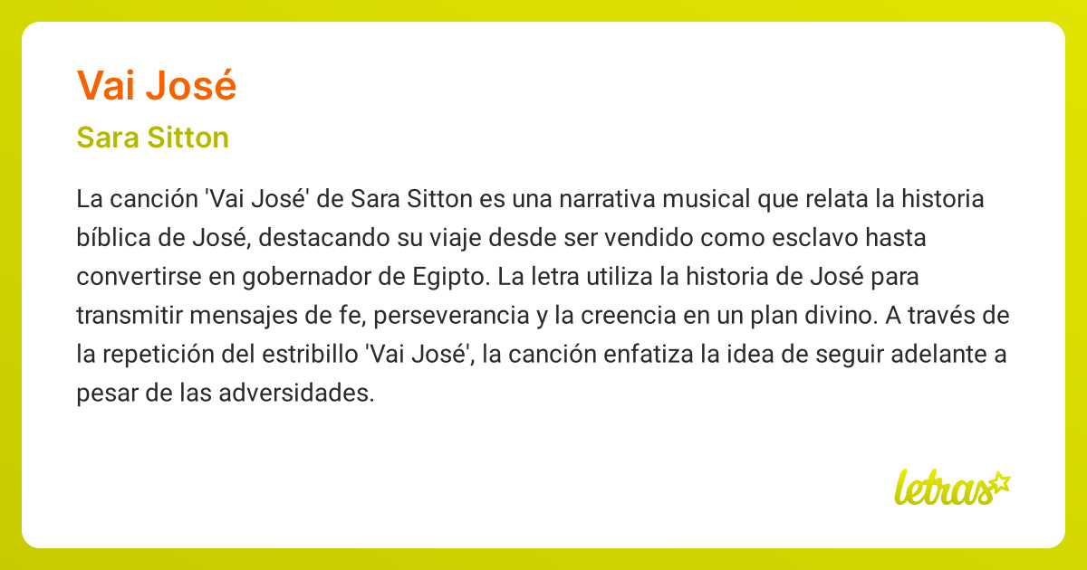 Significado de la canción VAI JOSÉ (Sara Sitton) - LETRAS.COM