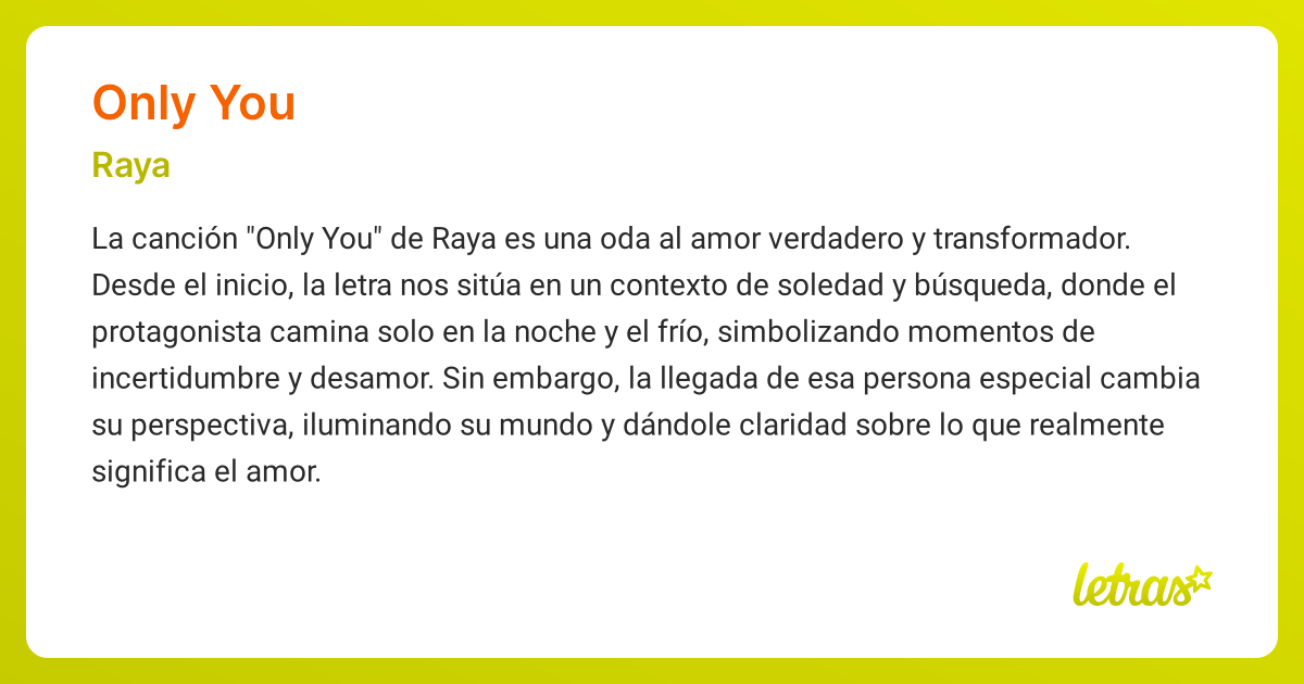 Significado de la canción ONLY YOU (Raya) - LETRAS.COM
