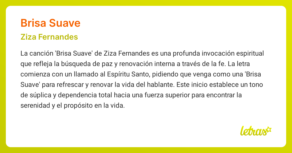 Significado de la canción BRISA SUAVE (Ziza Fernandes) - LETRAS.COM