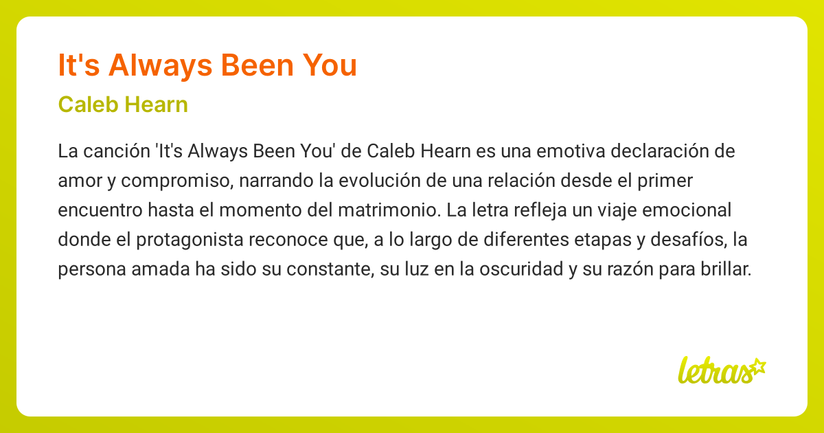 Significado de la canción IT'S ALWAYS BEEN YOU (Caleb Hearn) - LETRAS.COM