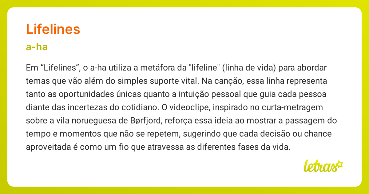 Significado da música LIFELINES (a-ha) - LETRAS.MUS.BR