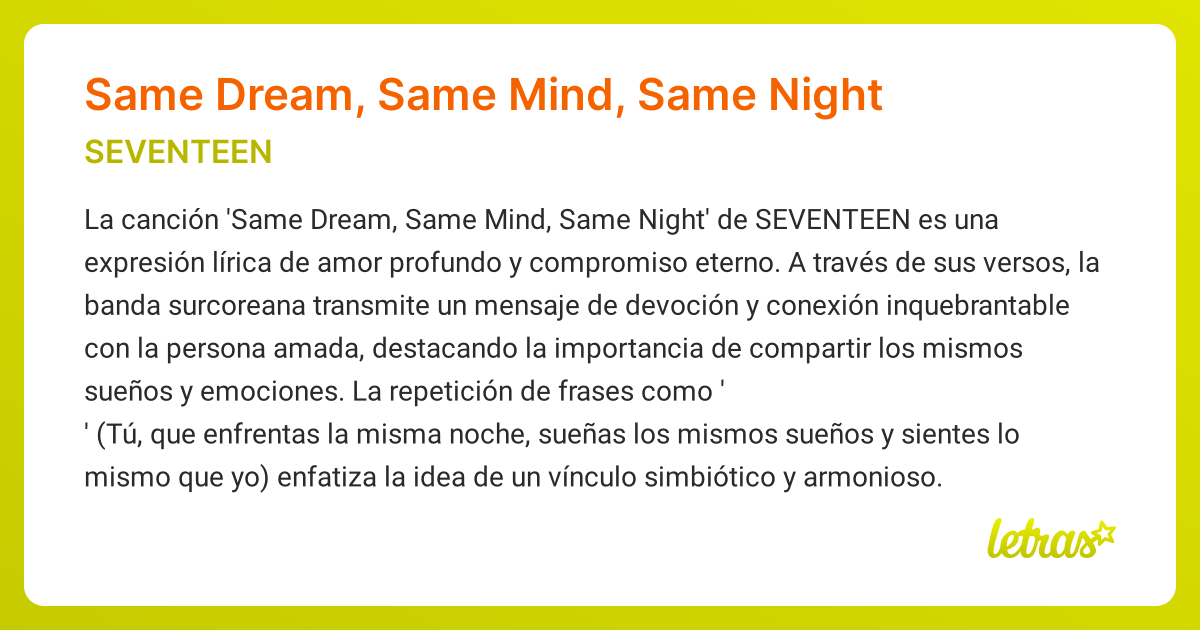 Significado de la canción Same Dream, Same Mind, Same Night (SEVENTEEN) - LETRAS.COM