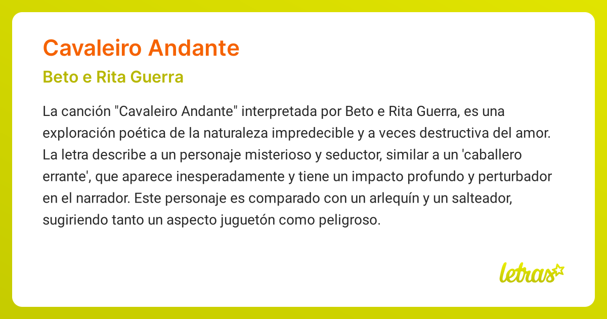 Significado de la canción CAVALEIRO ANDANTE (Beto e Rita Guerra ...