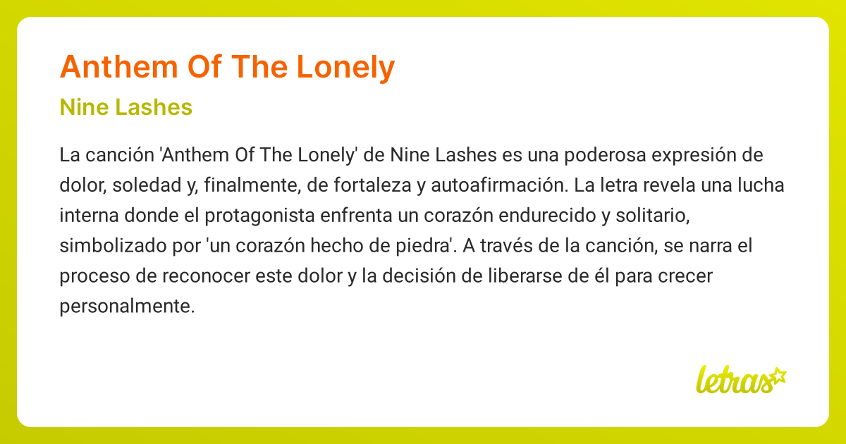 Significado de la canción ANTHEM OF THE LONELY (Nine Lashes) - LETRAS.COM