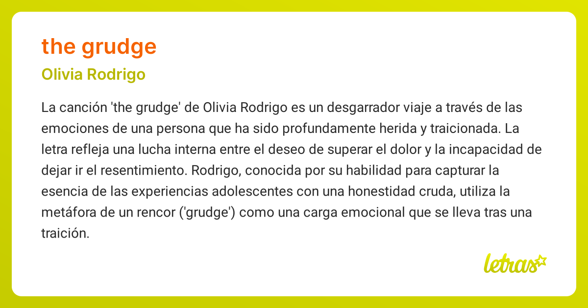 Significado de la canción THE GRUDGE (Olivia Rodrigo) - LETRAS.COM