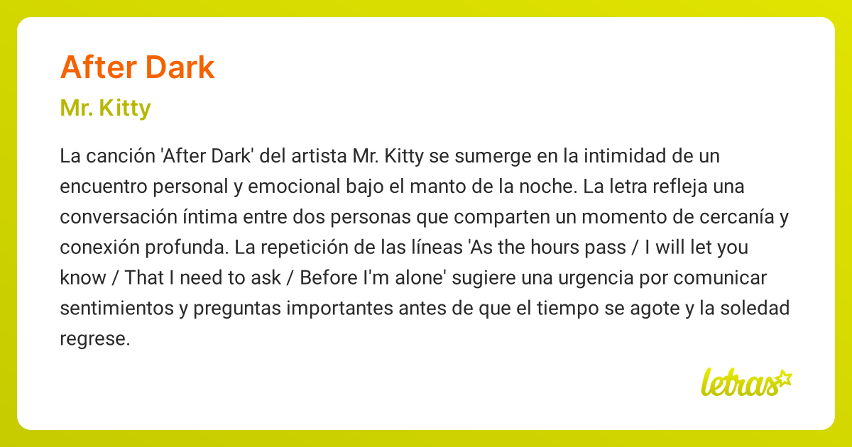 Significado de la canción AFTER DARK (Mr. Kitty) - LETRAS.COM