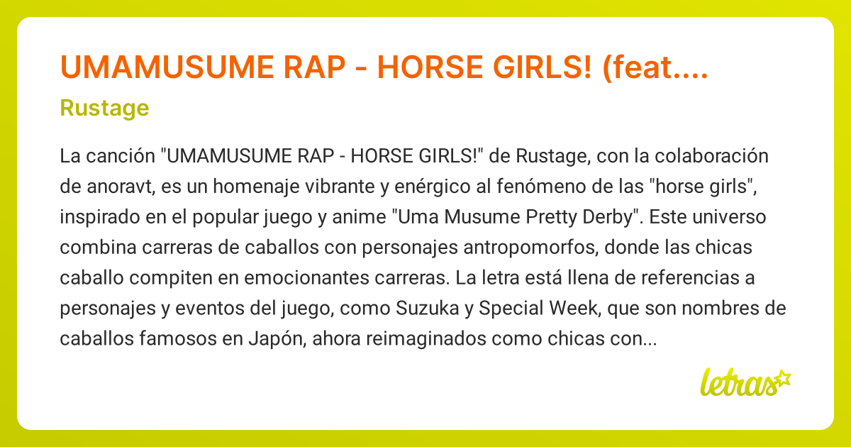 Significado de la canción UMAMUSUME RAP - HORSE GIRLS! (feat. anoravt ...