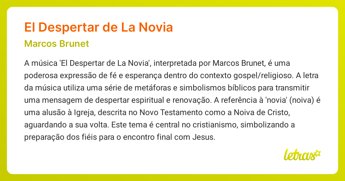 Significado da música EL DESPERTAR DE LA NOVIA (Marcos Brunet) - LETRAS ...