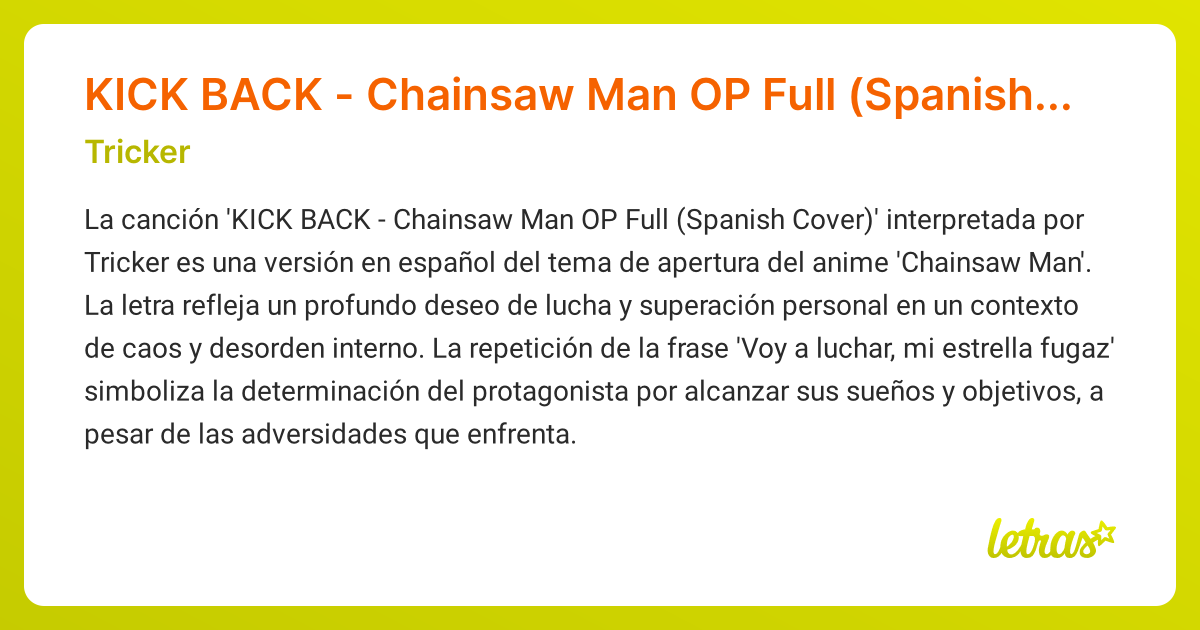 Significado de la canción KICK BACK - Chainsaw Man OP Full (Spanish ...