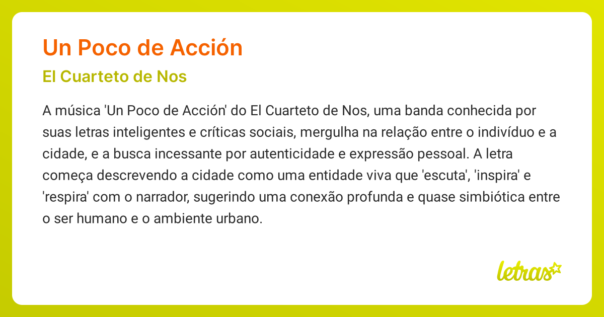 Significado da música UN POCO DE ACCIÓN (El Cuarteto de Nos) - LETRAS ...