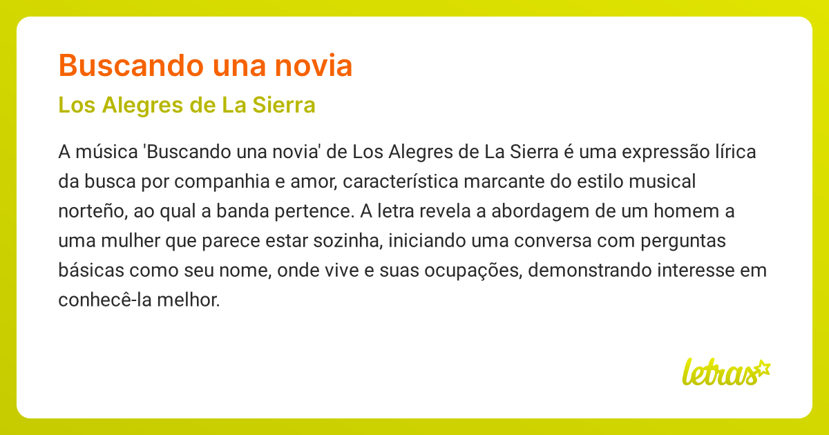 Significado da música BUSCANDO UNA NOVIA (Los Alegres de La Sierra ...