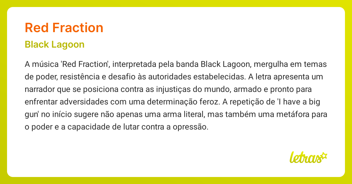 Significado da música RED FRACTION (Black Lagoon) - LETRAS.MUS.BR