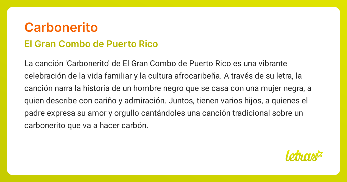 Significado de la canción CARBONERITO (El Gran Combo de Puerto Rico ...