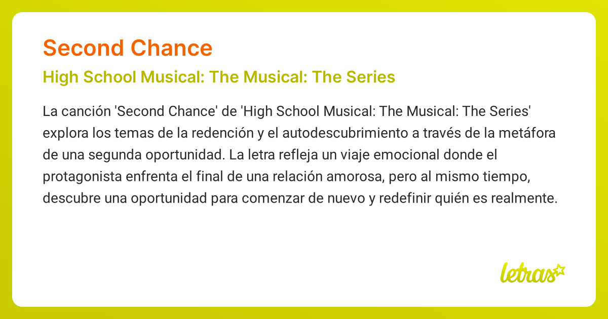Significado de la canción SECOND CHANCE (High School Musical: The ...