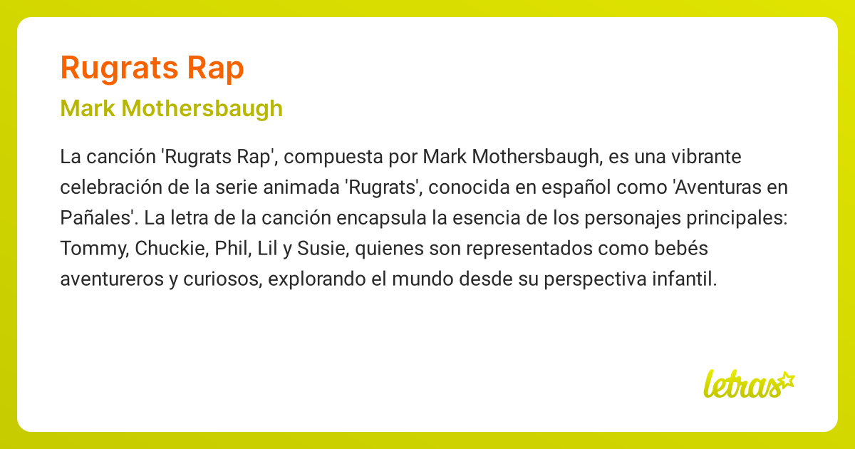 Significado de la canción RUGRATS RAP (Mark Mothersbaugh) - LETRAS.COM