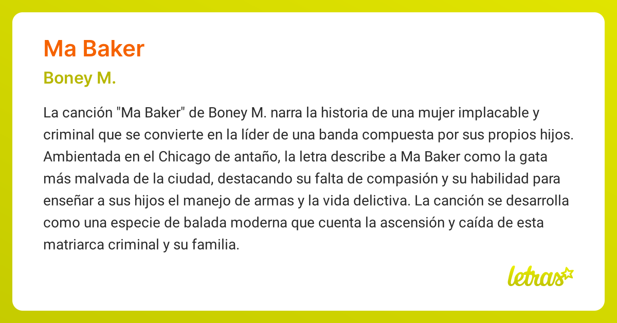 Significado de la canción MA BAKER (Boney M.) - LETRAS.COM