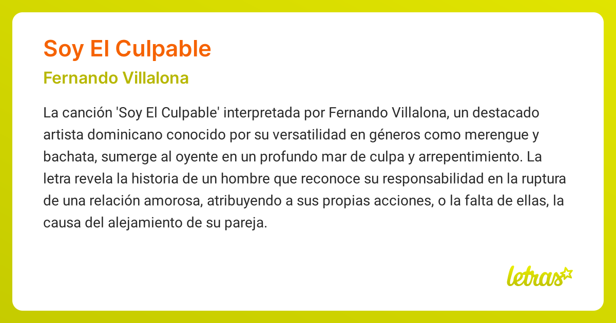 Significado de la canción SOY EL CULPABLE (Fernando Villalona) - LETRAS.COM