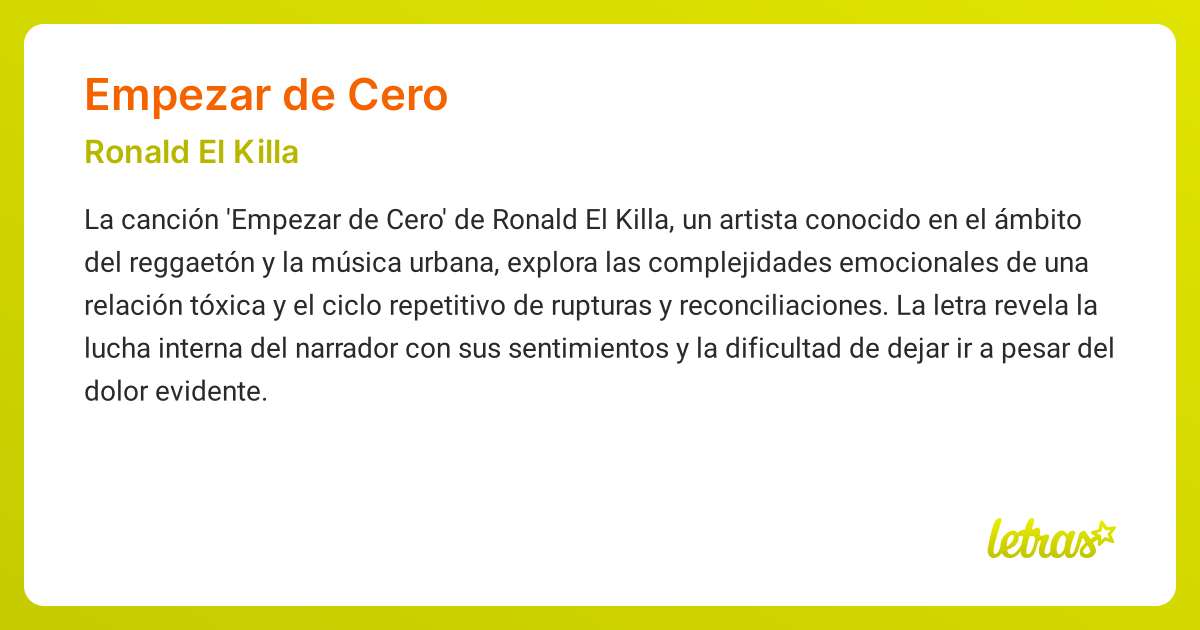 Significado de la canción EMPEZAR DE CERO (Ronald El Killa) - LETRAS.COM